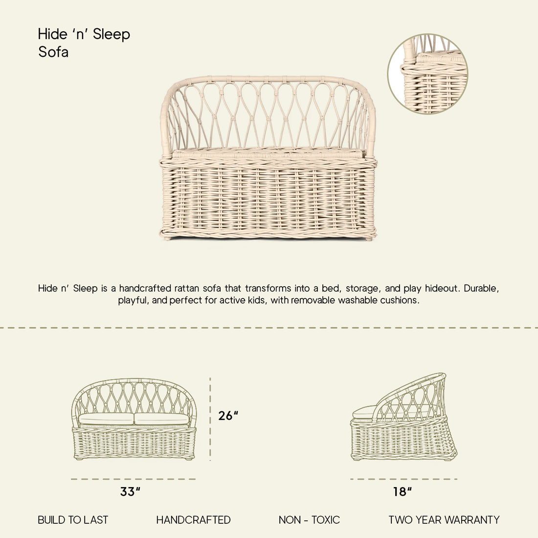 Buy Nursery Rattan Hide 'n' Sleep Sofa Online | Cinta Kids
