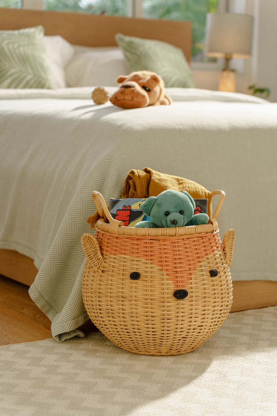 Bobo the Bear Storage Basket: Rattan Toy Storage Basket | Cinta Kids
